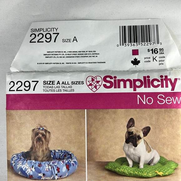 Simplicity | Dog | Simplicity No Sew 2297 Dog Bed In 2 Styles Designed By Ida Fry Sewing Pattern ...